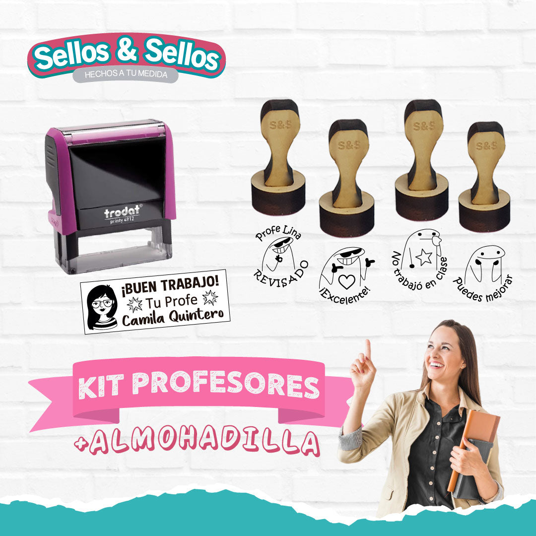 Kit de sellos motivacionales para profes (4 madera + 1 automático ...